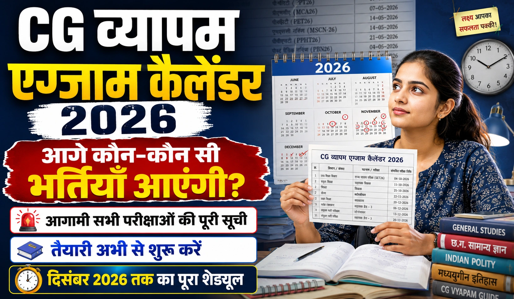 छत्तीसगढ़ व्यापम नया परीक्षा कैलेंडर 2026 Chhattisgarh Vyapam Exam ...